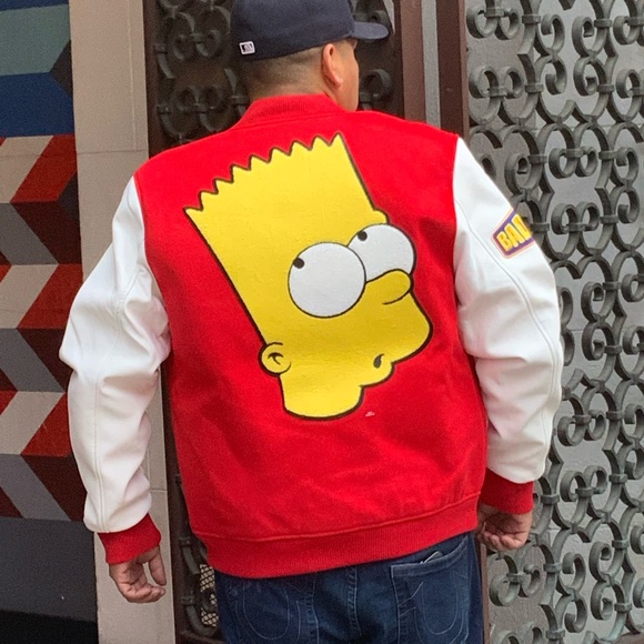 Warner Bros. | Jackets & Coats | Mens Bart Simpson Red White Varsity ...